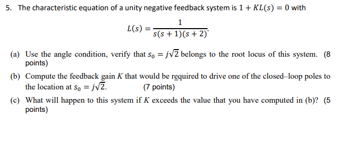 Solved 5. The characteristic equation of a unity negative | Chegg.com
