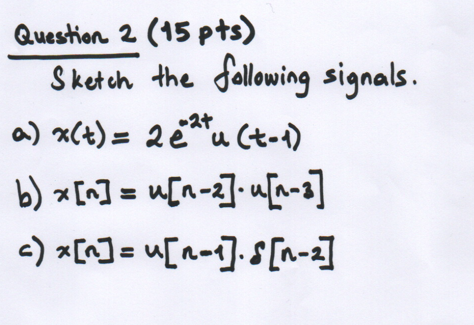 Solved Question 2 (15 pts) Sketch the following signals. a) | Chegg.com