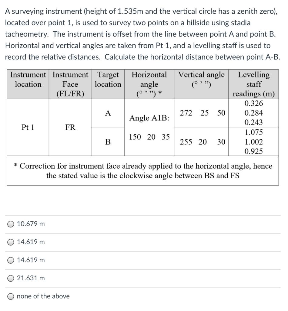 Solved A surveying instrument (height of 1.535m and the | Chegg.com