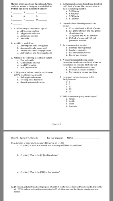Solved Multiple choice questions, 2points each. Writer 5. | Chegg.com