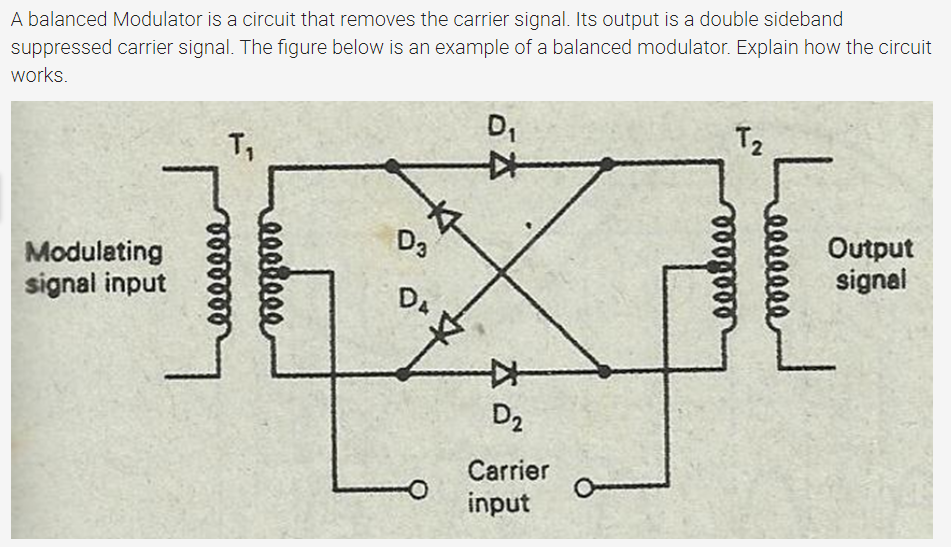 Solved A balanced Modulator is a circuit that removes the | Chegg.com