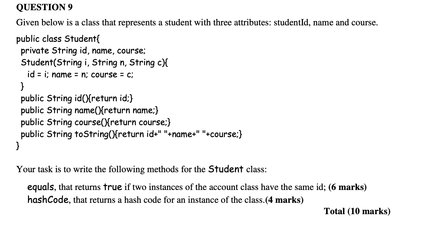 Solved QUESTION 9 Given below is a class that represents a | Chegg.com