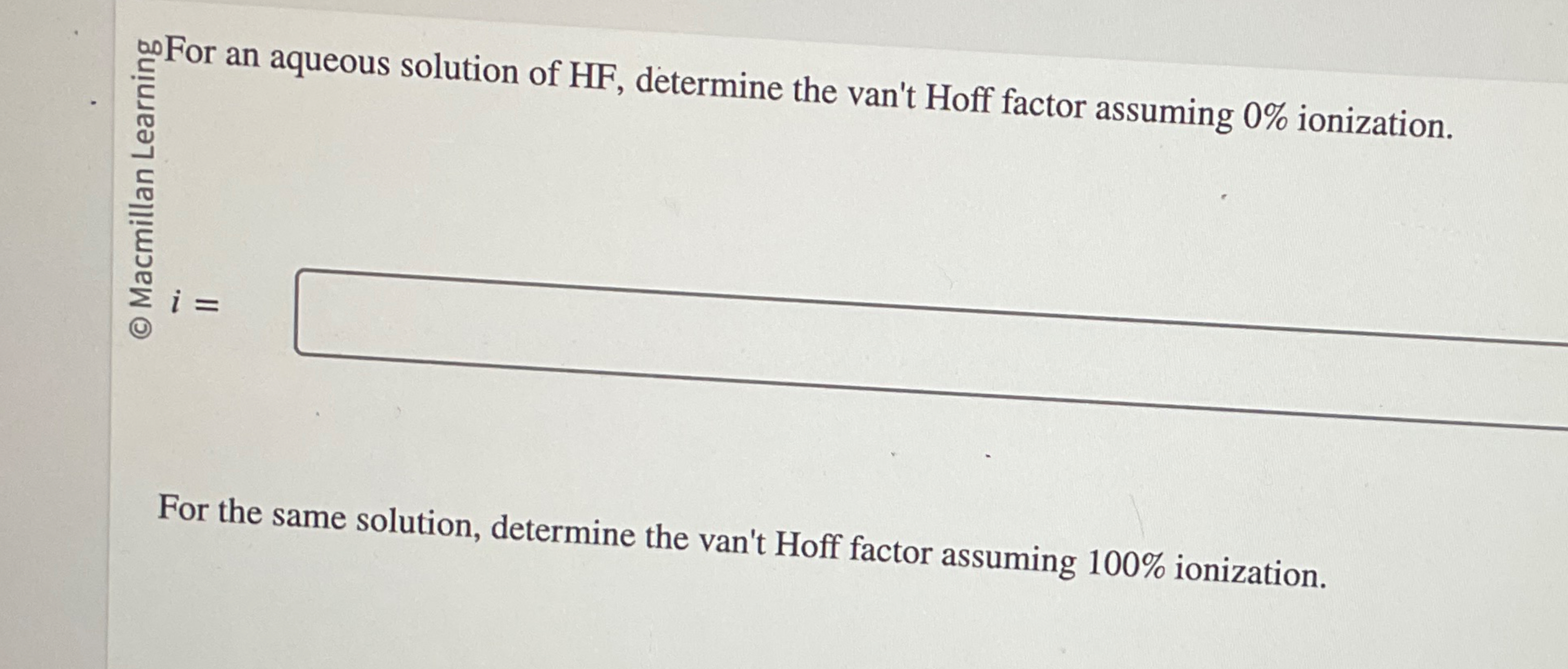 Solved i=For the same solution, determine the van't Hoff | Chegg.com