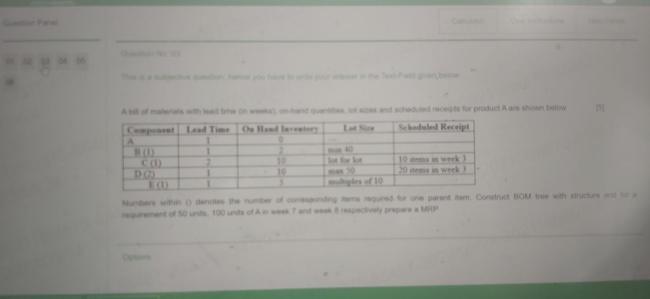Solved reguirement of 50 units, 100 units of A in week. 7 | Chegg.com