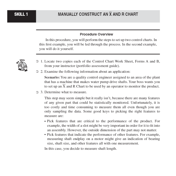 SKILL 1 MANUALLY CONSTRUCT AN X AND R CHART Procedure | Chegg.com