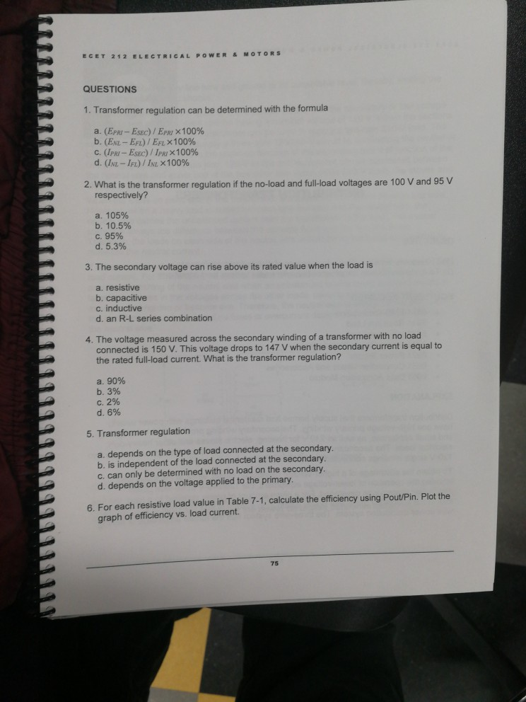 Solved ECET 212 ELECTRICAL POWER &MOTORS QUESTIONS 1. | Chegg.com