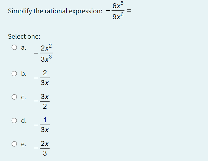 Solved Simplify the rational expression: Select one: a. O b. | Chegg.com