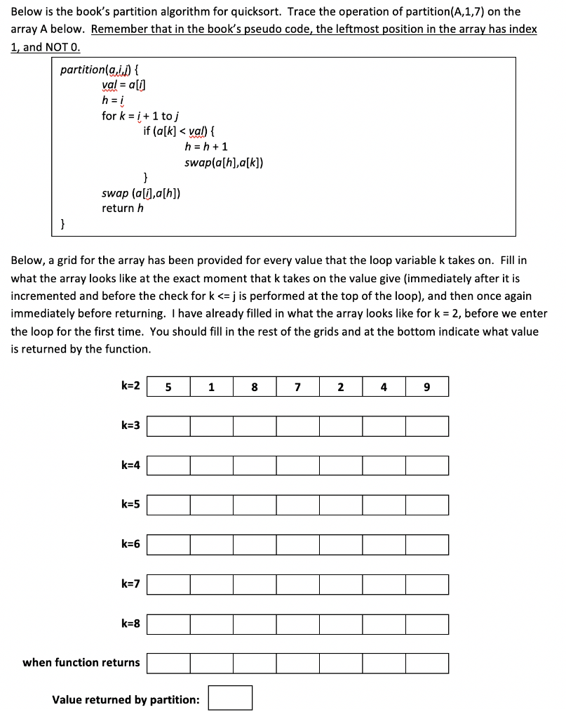Quicksort Please show me the answer with detailed | Chegg.com