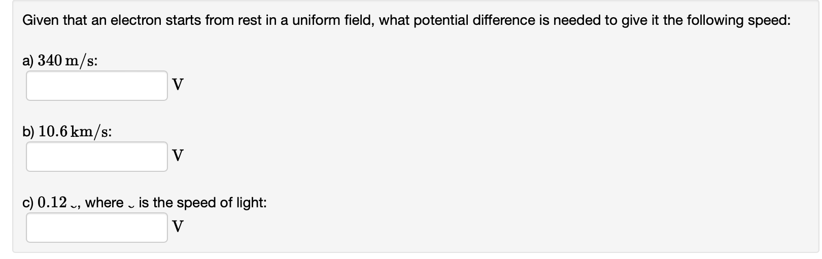 Solved Given that an electron starts from rest in a uniform | Chegg.com