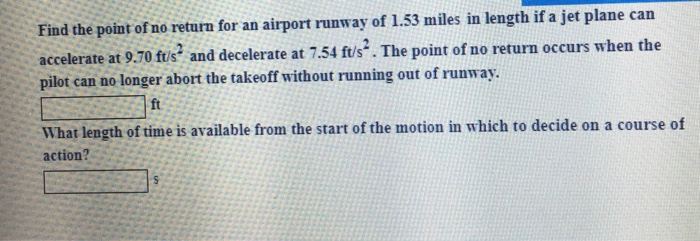 Solved Find the point of no return for an airport runway of | Chegg.com