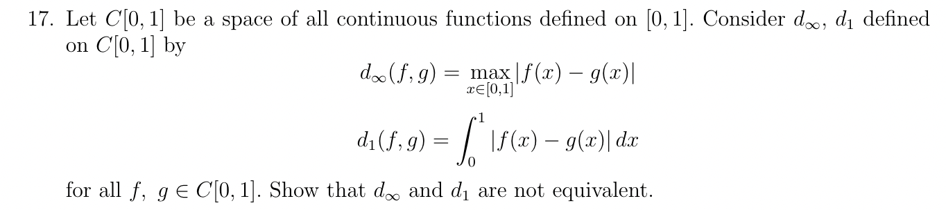Solved 17. Let C[0,1] be a space of all continuous functions | Chegg.com