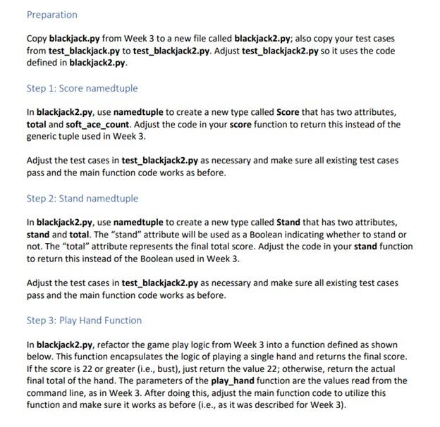 Solved Preparation Copy blackjack.py from Week 3 to a new | Chegg.com