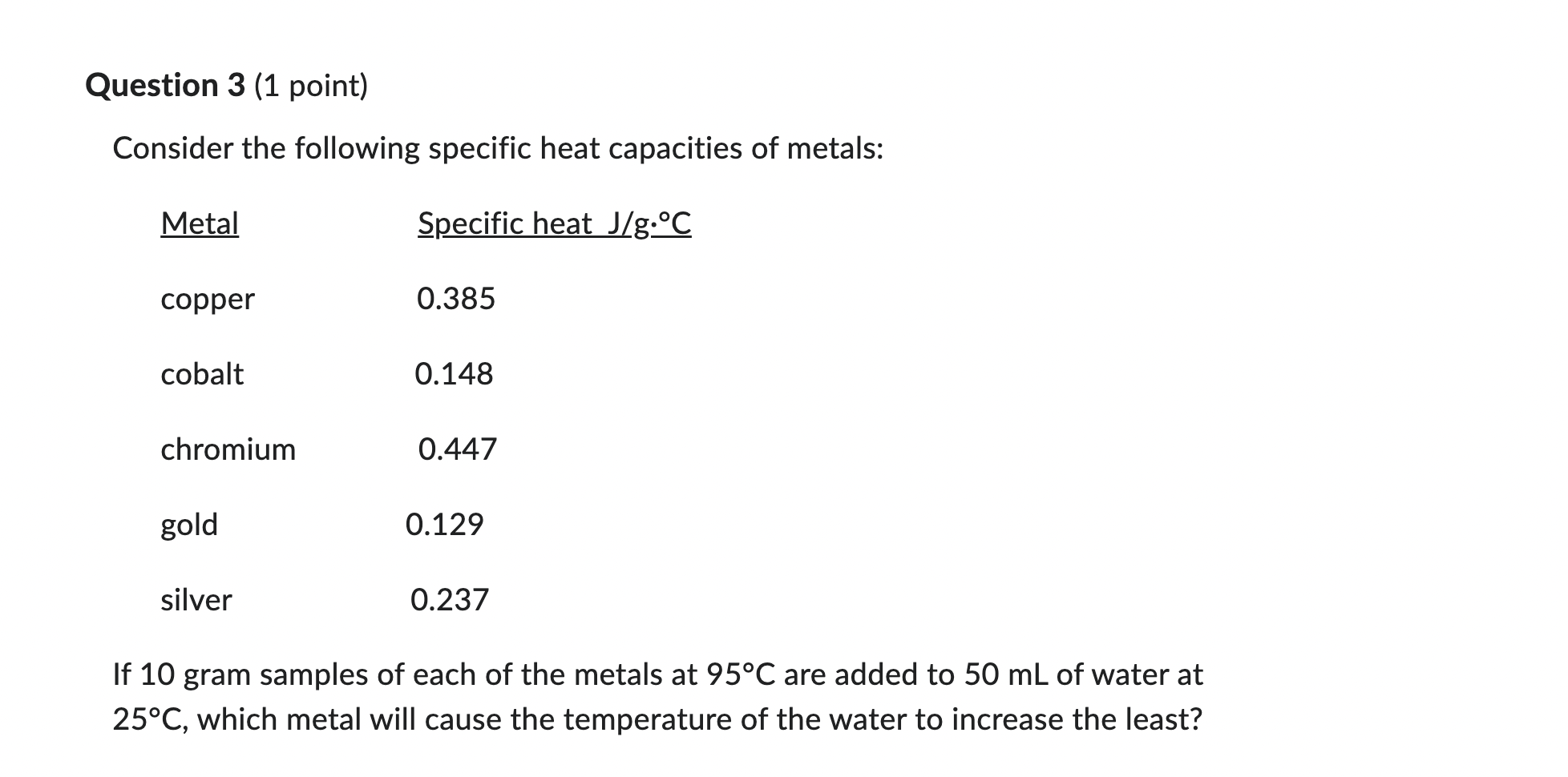 Solved Consider the following specific heat capacities of | Chegg.com