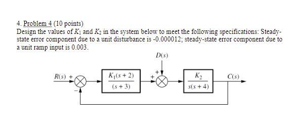 Solved 4. Problem 4 (10 points) Design the values of Ki and | Chegg.com