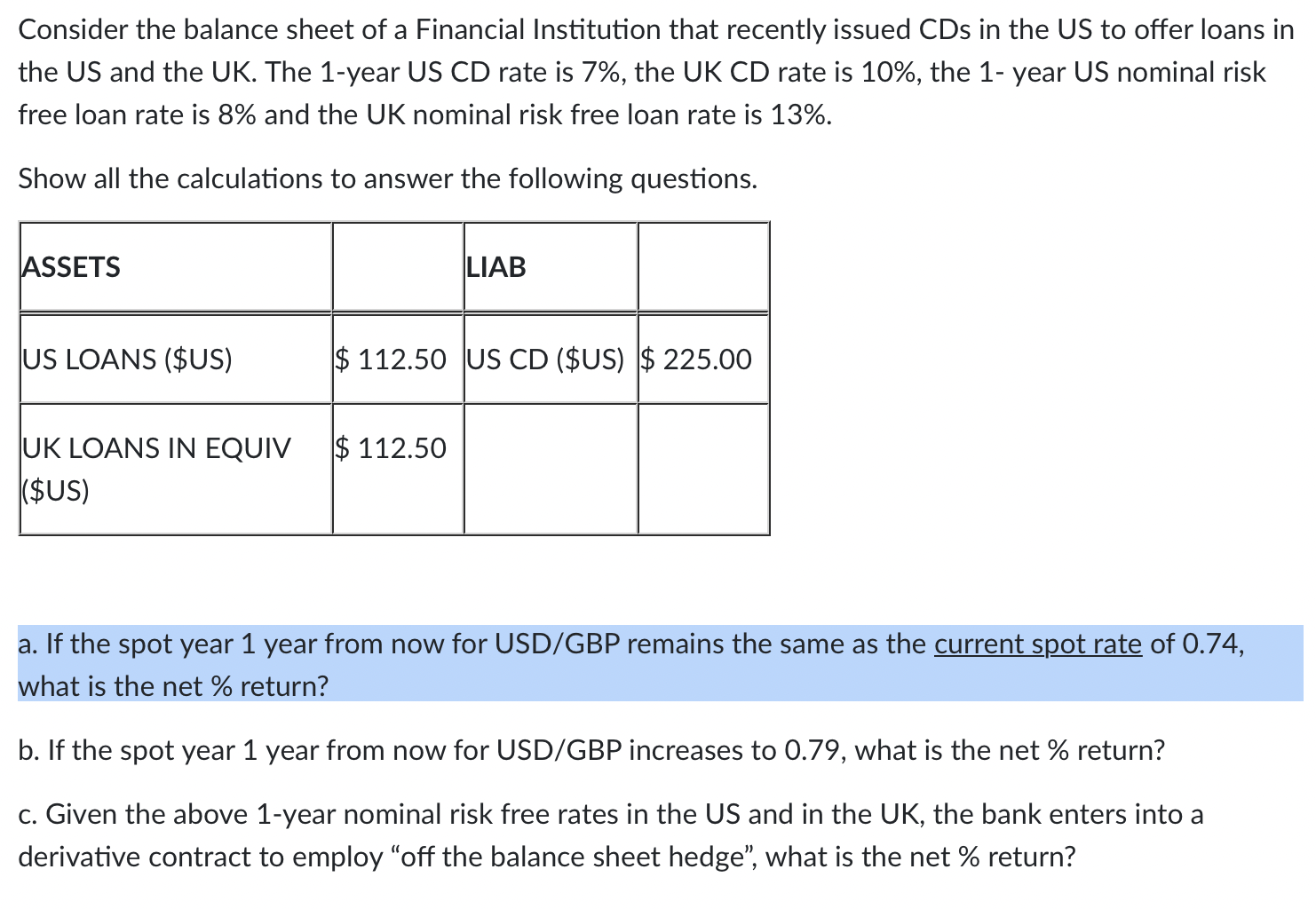 Solved Consider the balance sheet of a Financial Institution | Chegg.com