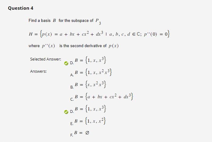Solved Find a basis B for the subspace of P3 | Chegg.com