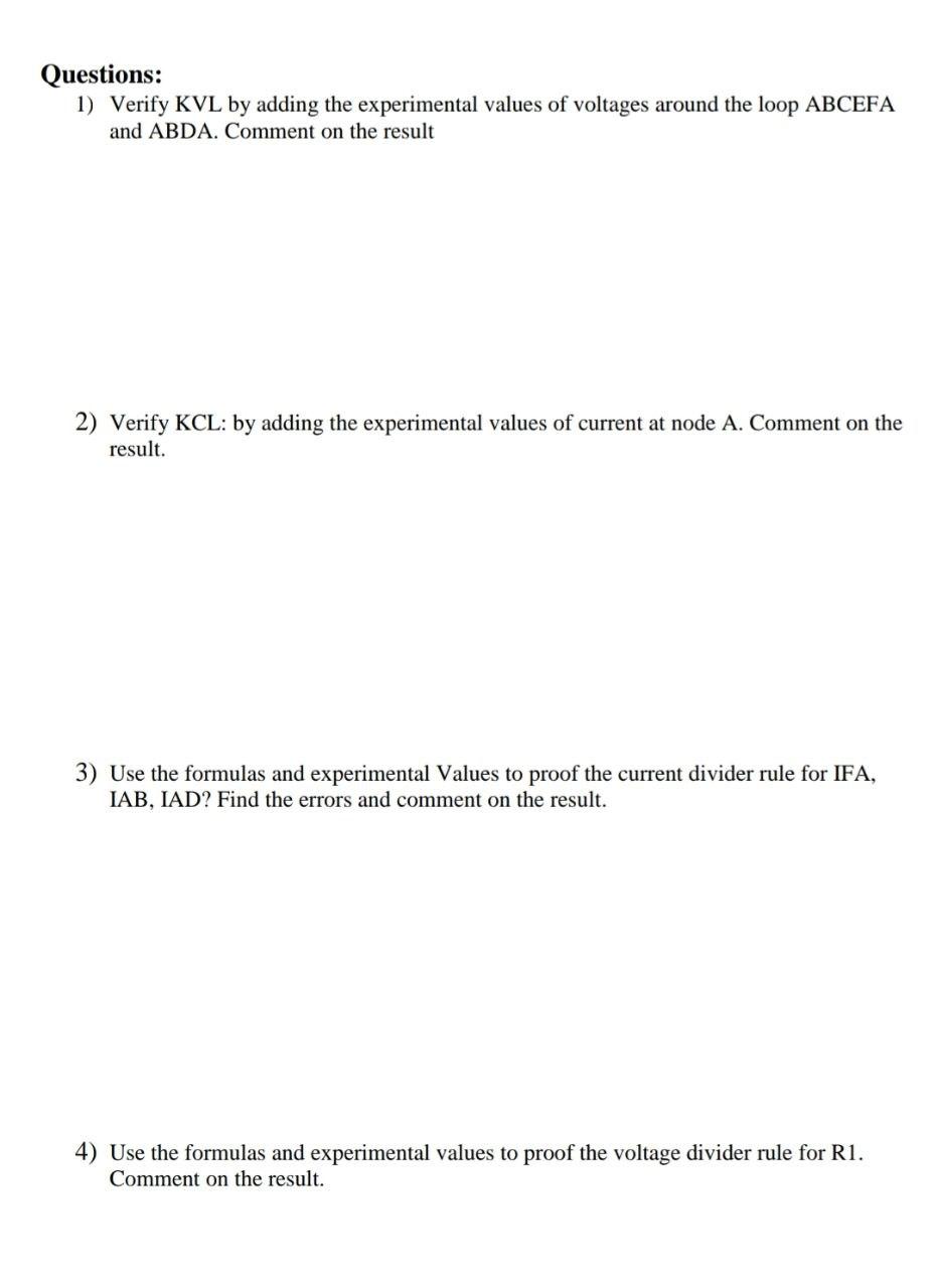 Solved Questions: 1) Verify KVL by adding the experimental | Chegg.com