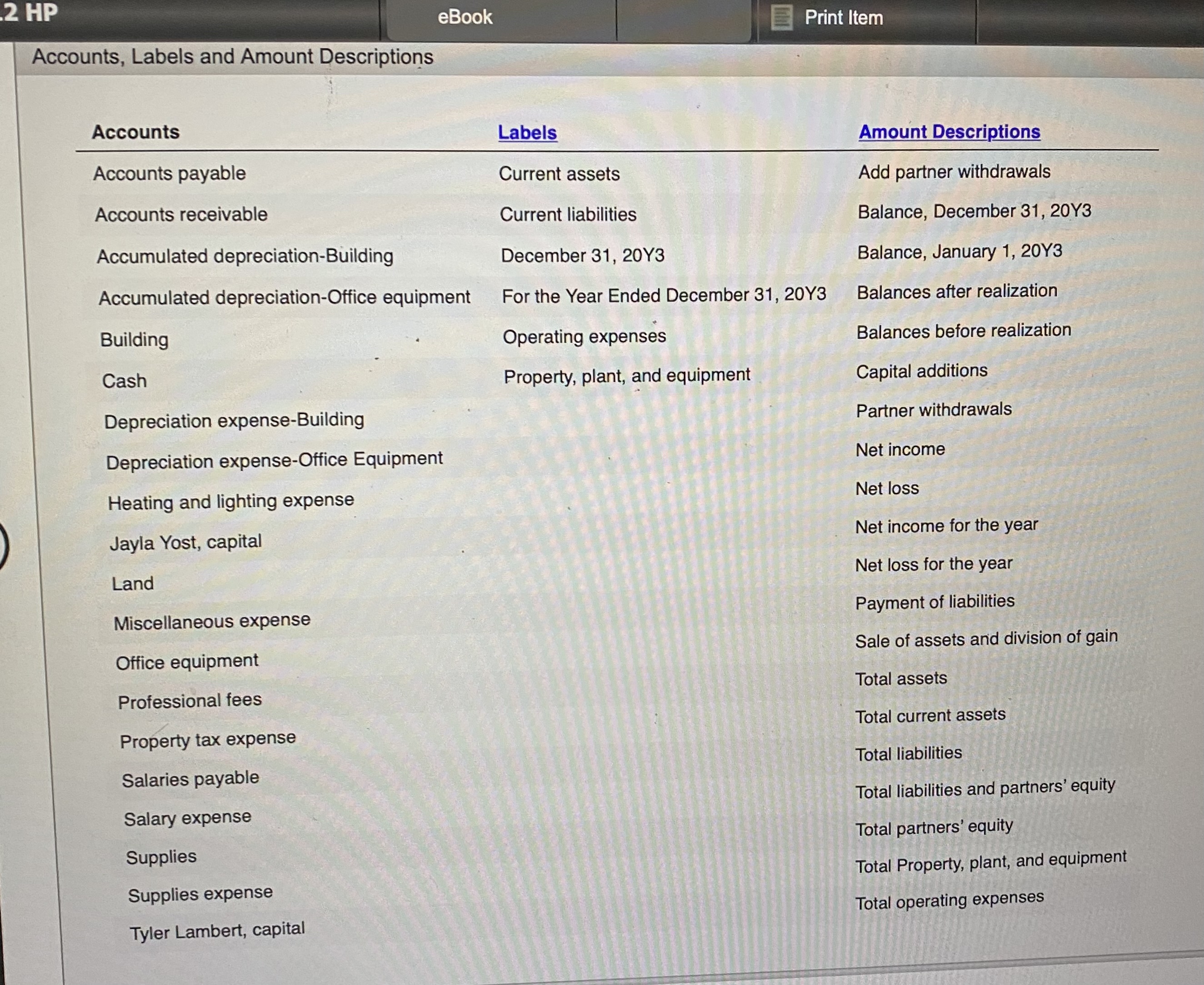 Accounts, Labels and Amount Descriptions | Chegg.com