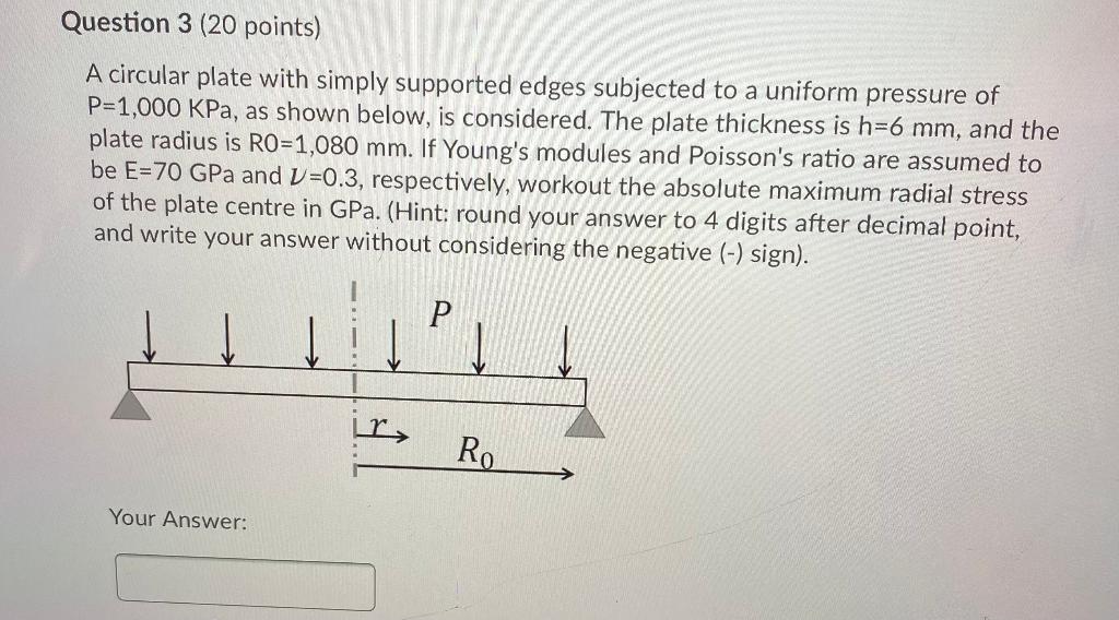 Solved Question 3 (20 points) A circular plate with simply | Chegg.com