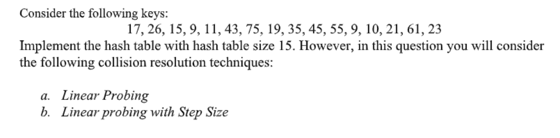 Solved Consider the following keys: | Chegg.com