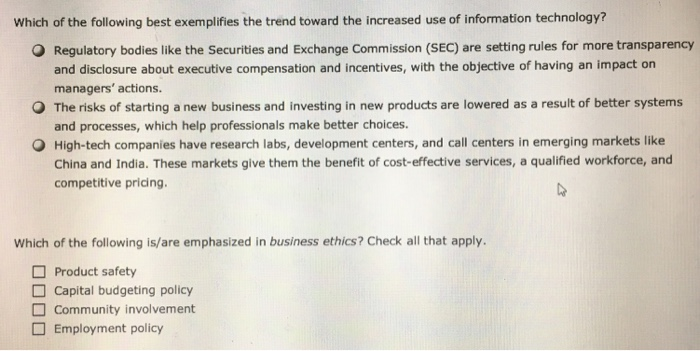 Solved Which of the following best exemplifies the trend | Chegg.com