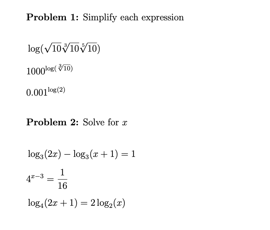 Solved Problem 1: Simplify each expression log(V10/10/10 | Chegg.com