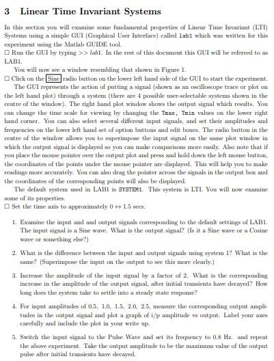 Matlab Linear Time Invariant Systems there is a | Chegg.com