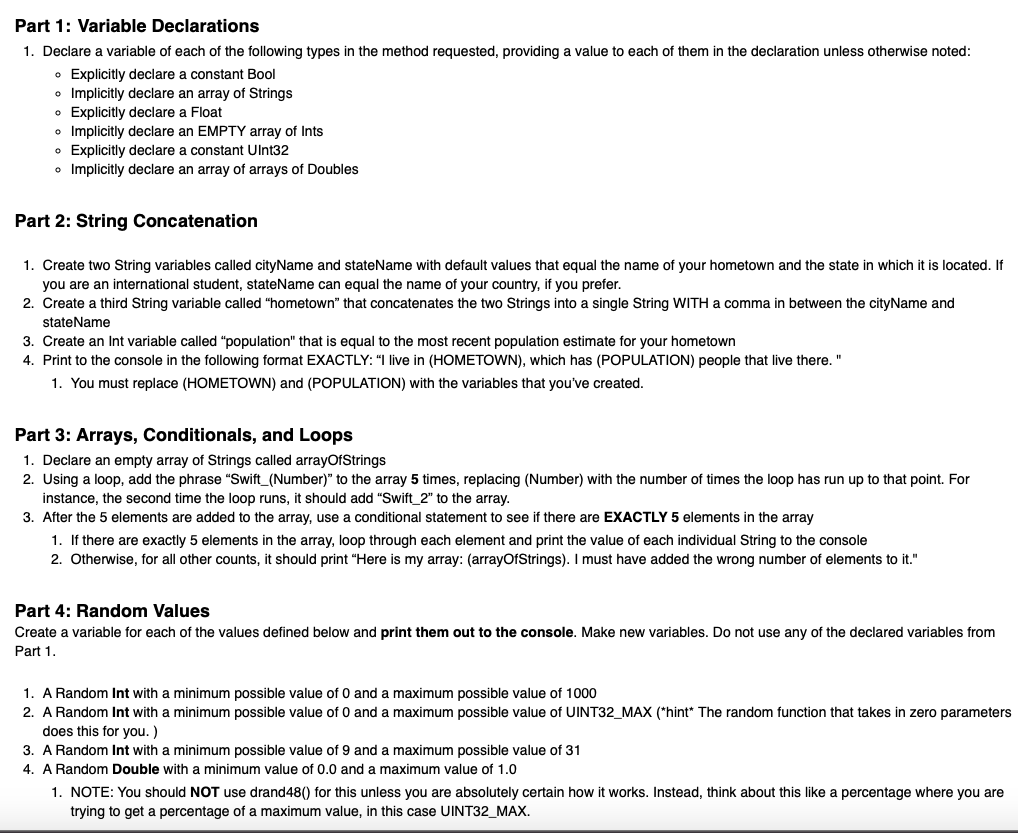 Part 1: Variable Declarations 1. Declare a variable | Chegg.com