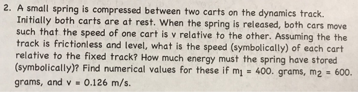 Solved 2. A small spring is compressed between two carts on | Chegg.com