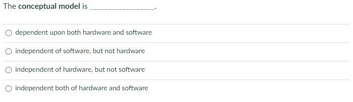 Solved The conceptual model is dependent upon both hardware | Chegg.com