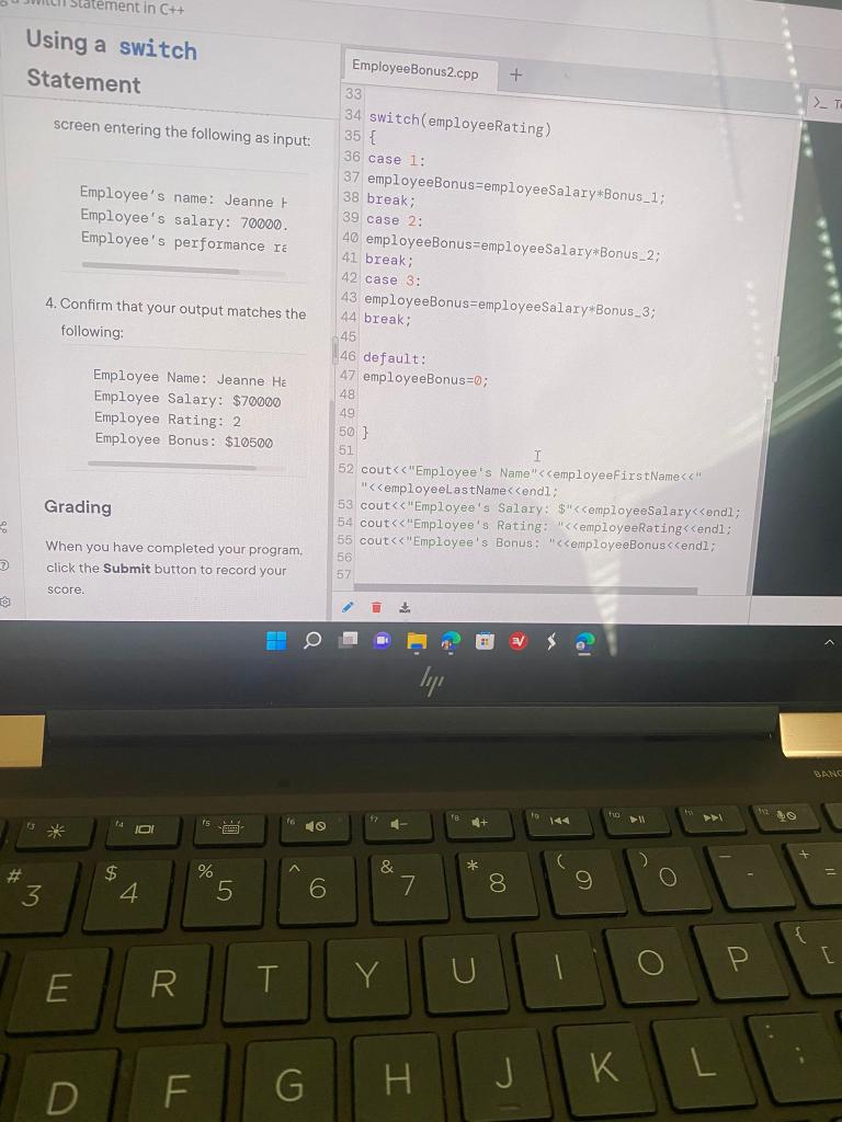 Solved Statement in C++ Using a switch Statement screen | Chegg.com