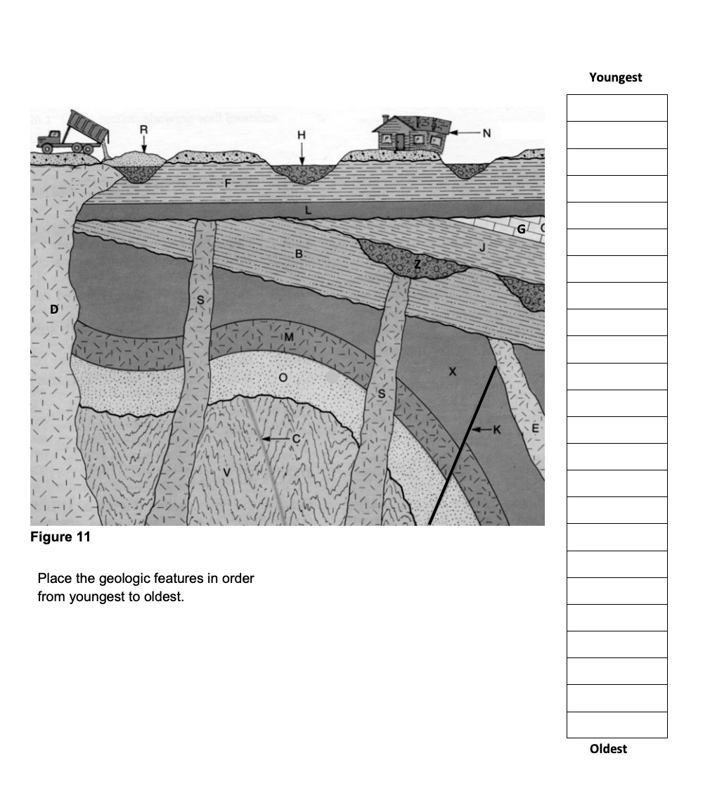 Solved Youngest o -К Figure 11 Place the geologic features | Chegg.com