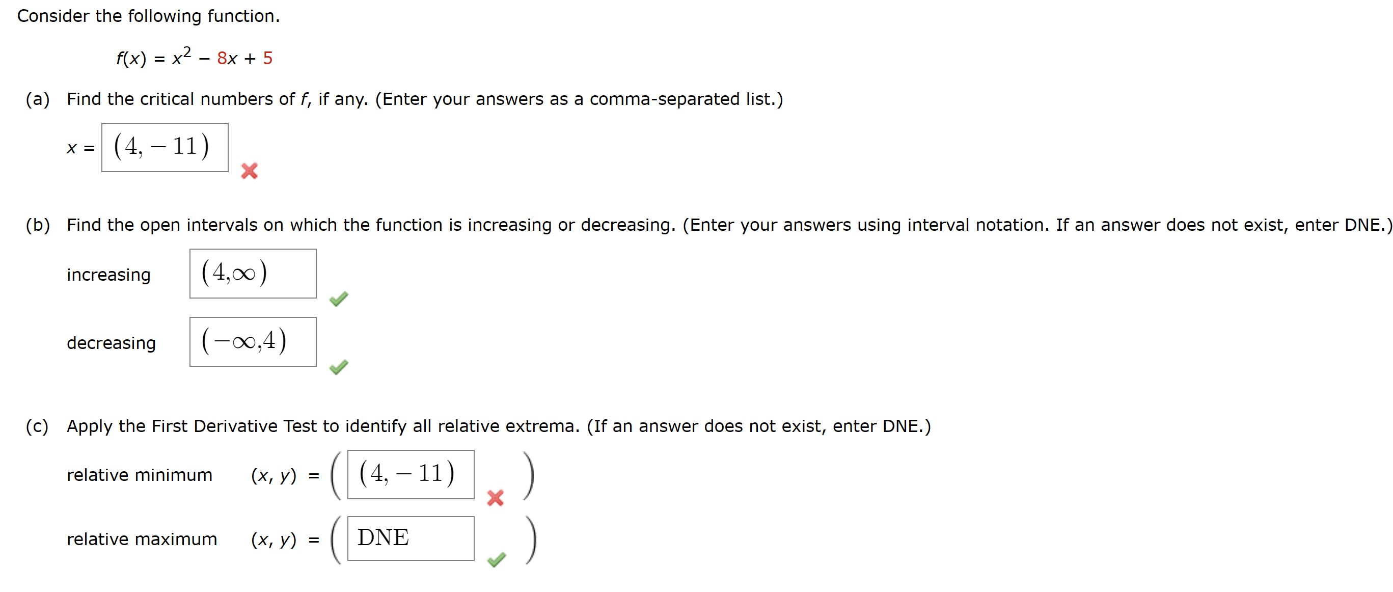 Solved Consider the following function. \\[ f(x)=x^{2}-8 x+5 | Chegg.com