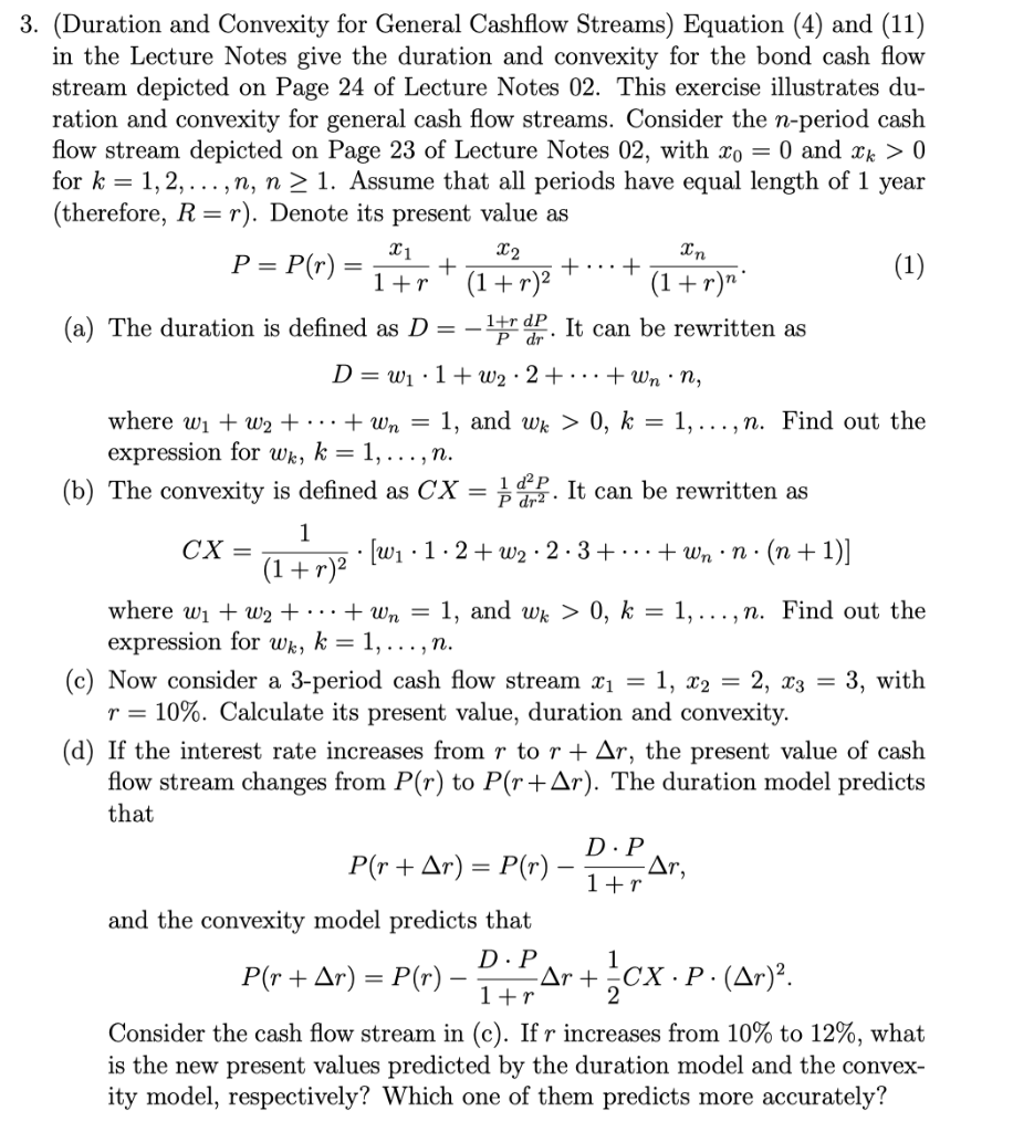 3. (Duration and Convexity for General Cashflow | Chegg.com