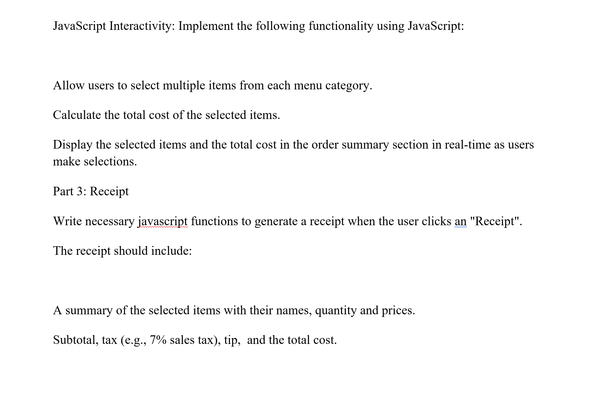 Javascript Interactivity Implement The Following 3179