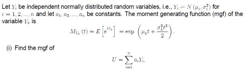 Solved Let Yi be independent normally distributed random | Chegg.com