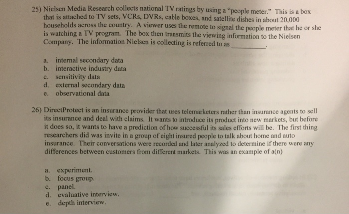 Solved 25) Nielsen Media Research collects national TV | Chegg.com