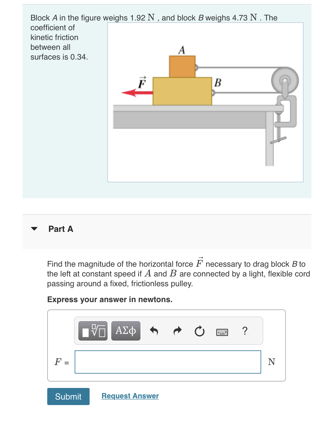 Solved Find the magnitude of the horizontal force F | Chegg.com