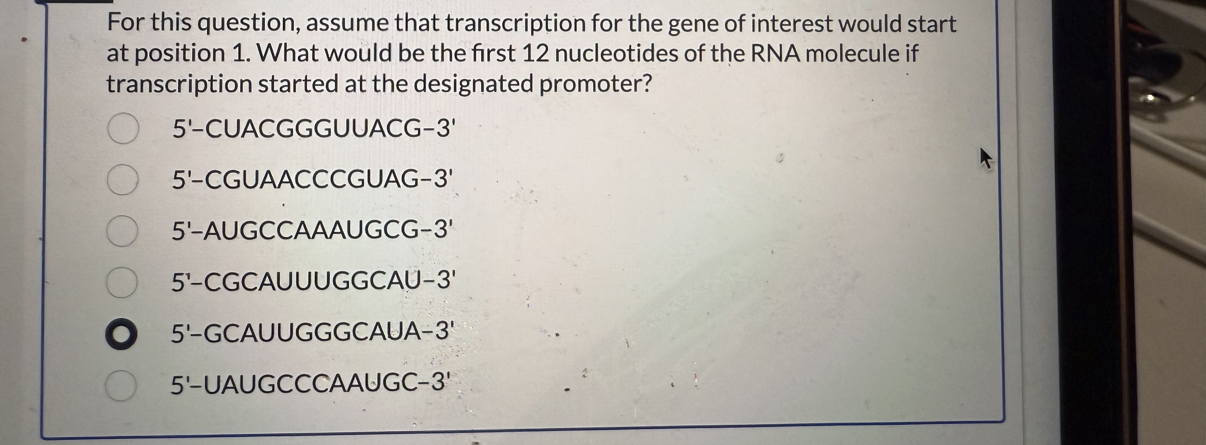 Solved For this question, assume that transcription for the | Chegg.com