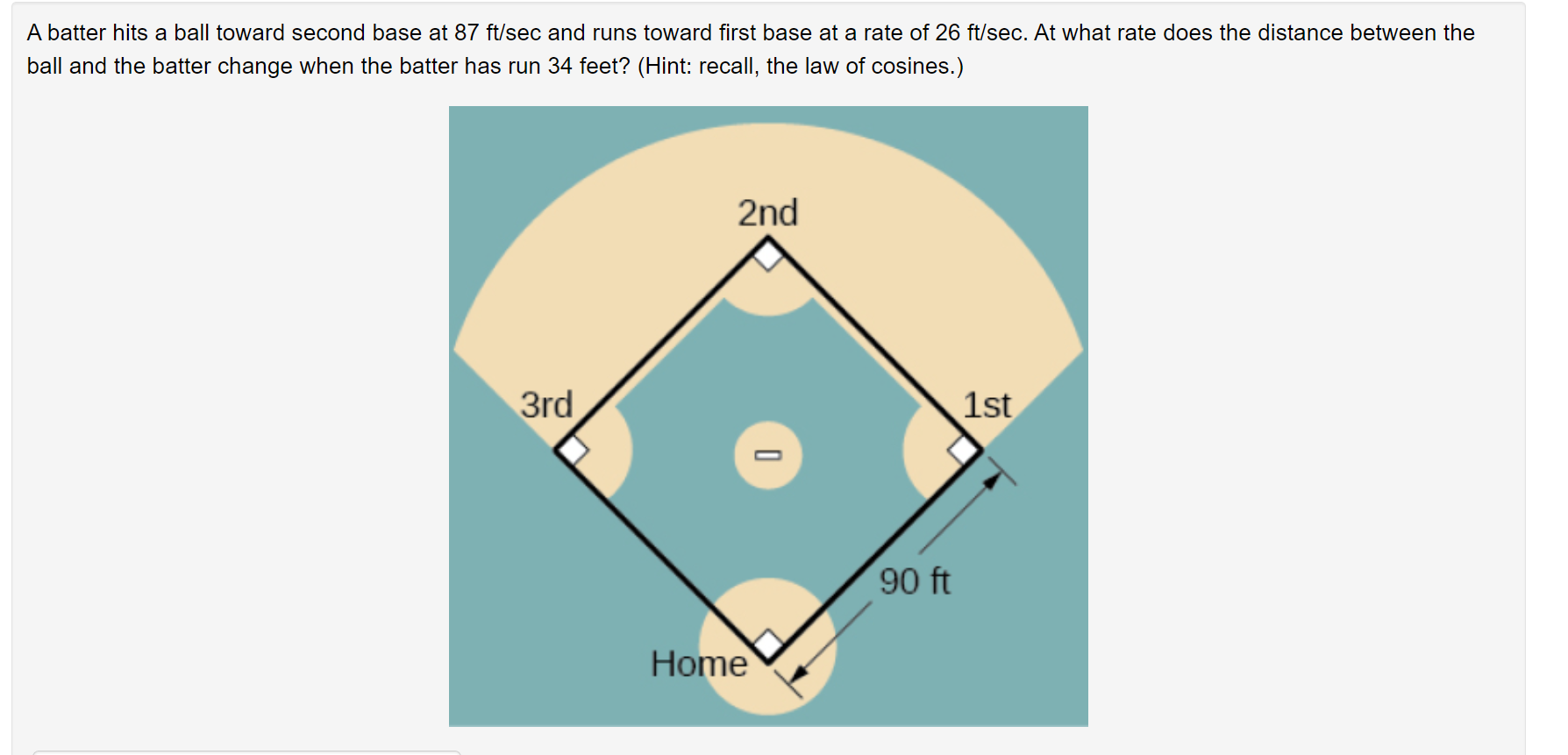 Solved A batter hits a ball toward second base at 87ft/sec | Chegg.com