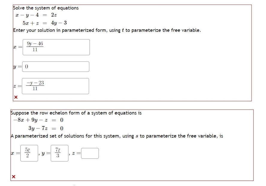 Solved Solve the system of equations x−y−45x+z=2z=4y−3 Enter | Chegg.com
