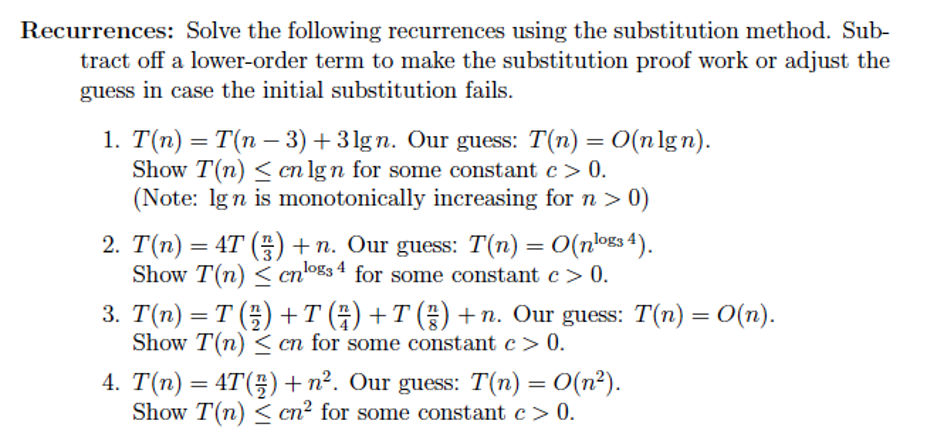 Solved Recurrences: Solve the following recurrences using | Chegg.com