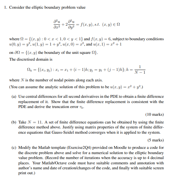 Solved 1. Consider the elliptic boundary problem value au au | Chegg.com