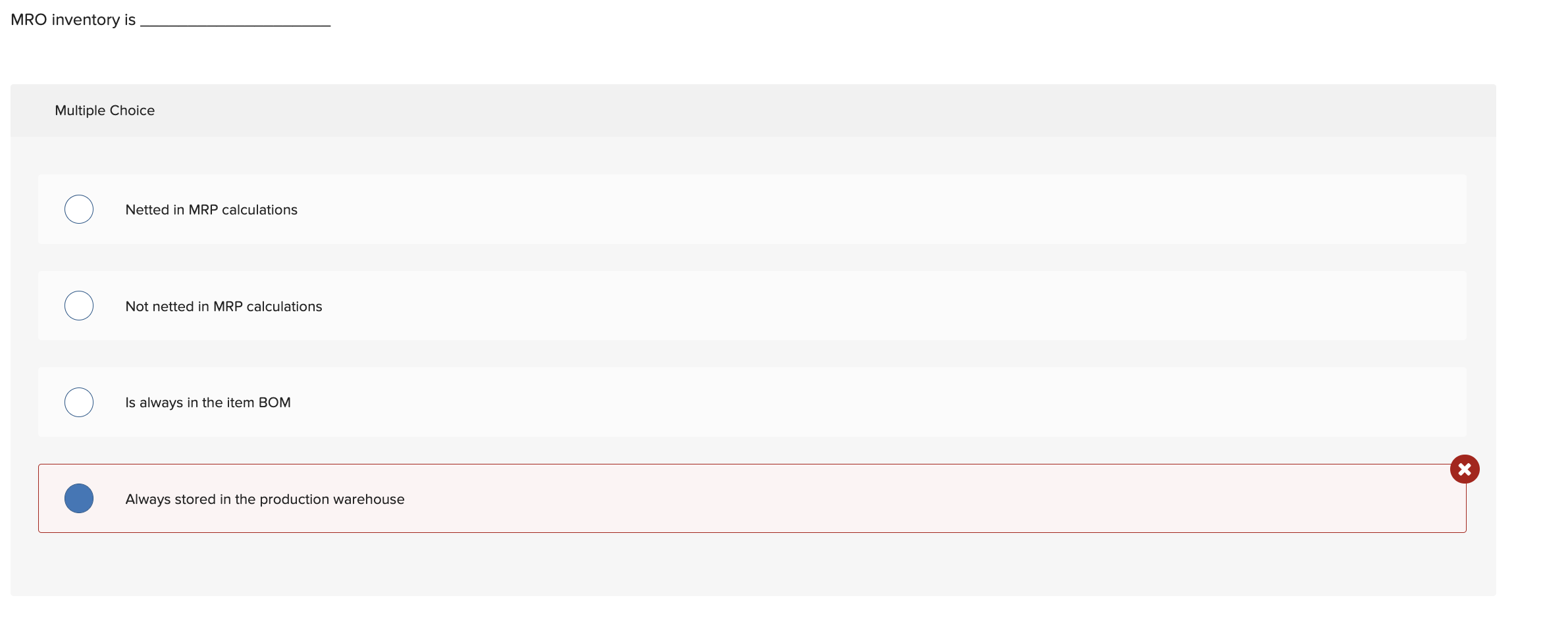 Solved MRO inventory is Multiple Choice Netted in MRP | Chegg.com