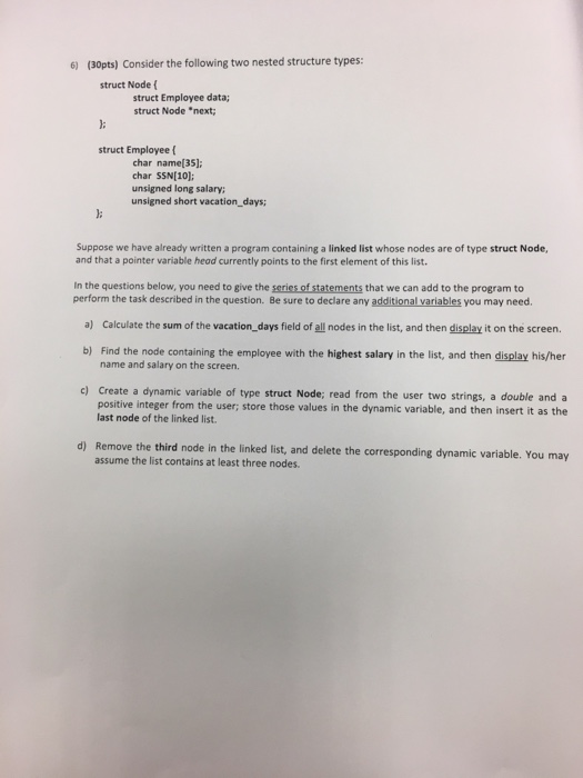 Solved Consider the following two nested structure types: | Chegg.com