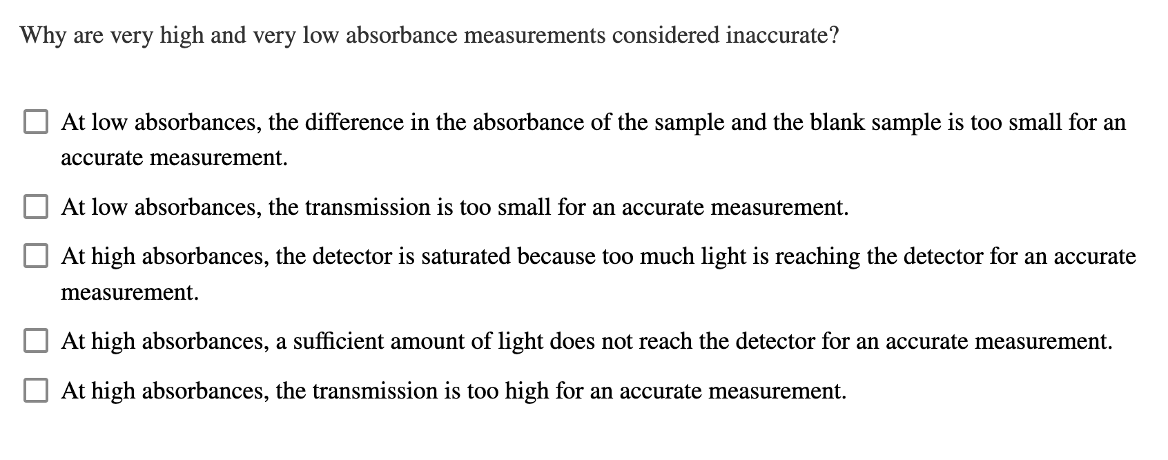 Solved Why are very high and very low absorbance | Chegg.com