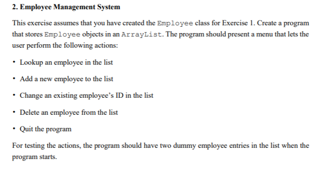 Solved 2. Employee Management System This exercise assumes | Chegg.com