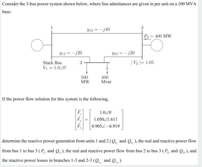 Solved Consider the 3-bus power system shown below, where | Chegg.com