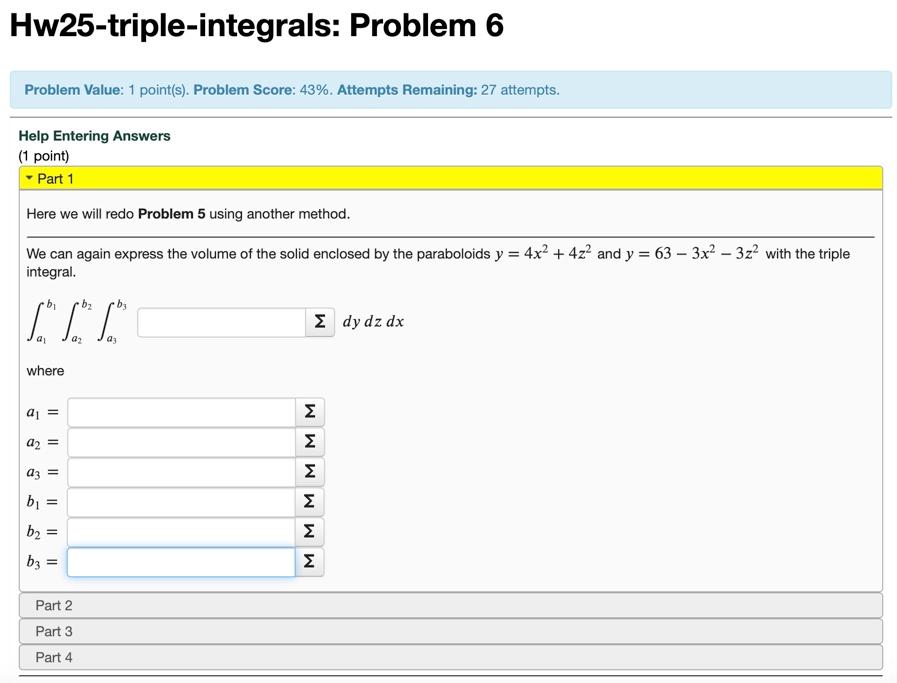 Solved Hw25-triple-integrals: Problem 6 Problem Value: 1 | Chegg.com