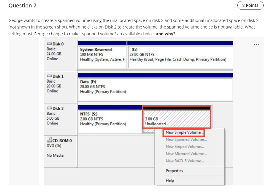 Solved George wants to create a spanned volume using the | Chegg.com